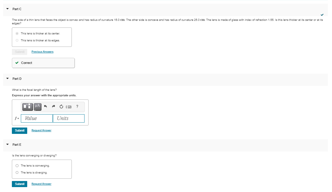 Solved Part Cedges?This lens is thicker at its center.This | Chegg.com