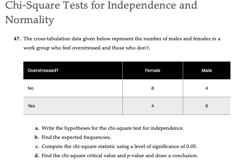 Solved Chi-Square Tests for Independence and Normality 47. | Chegg.com