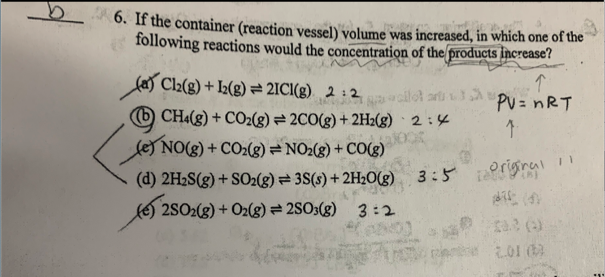 Solved 6 If The Container Reaction Vessel Volume Was 4842