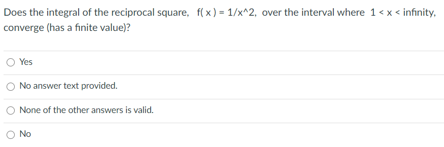 Solved Does the integral of the reciprocal square, f(x) = | Chegg.com