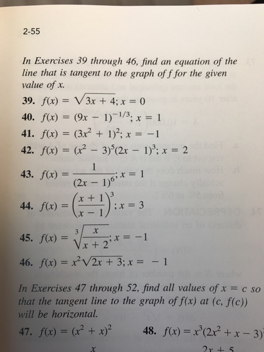Solved 2-55 In Exercises 39 through 46, find an equation of | Chegg.com