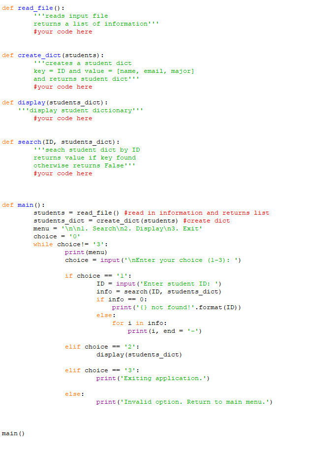 Solved Topics: dictionary, file 1/0, looping, functions | Chegg.com
