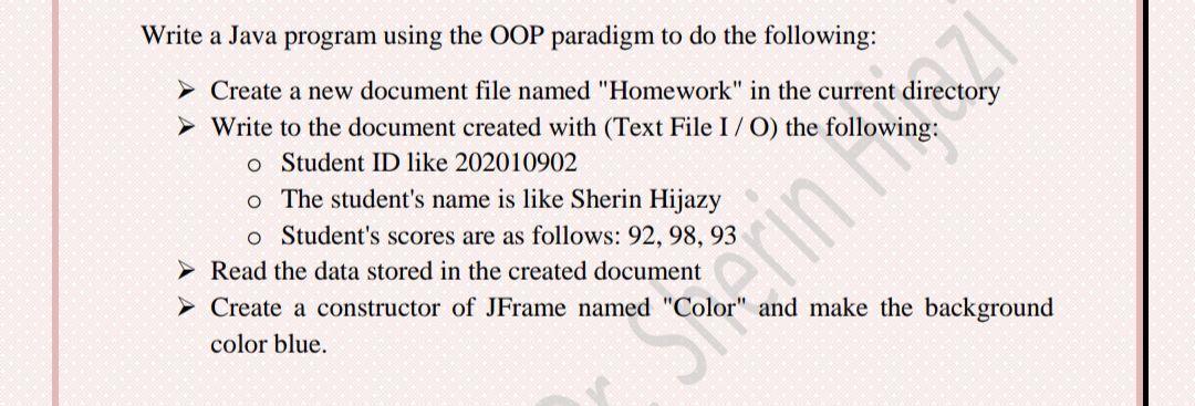 Solved Write A Java Program Using The Oop Paradigm To Do The 3081