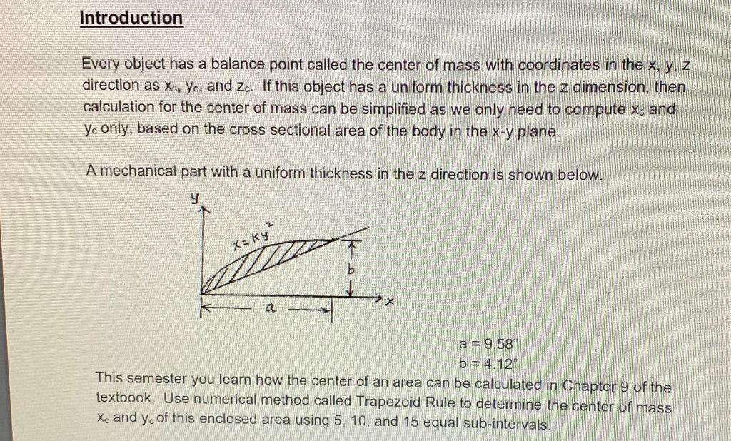 Solved Introduction Every object has a balance point called | Chegg.com