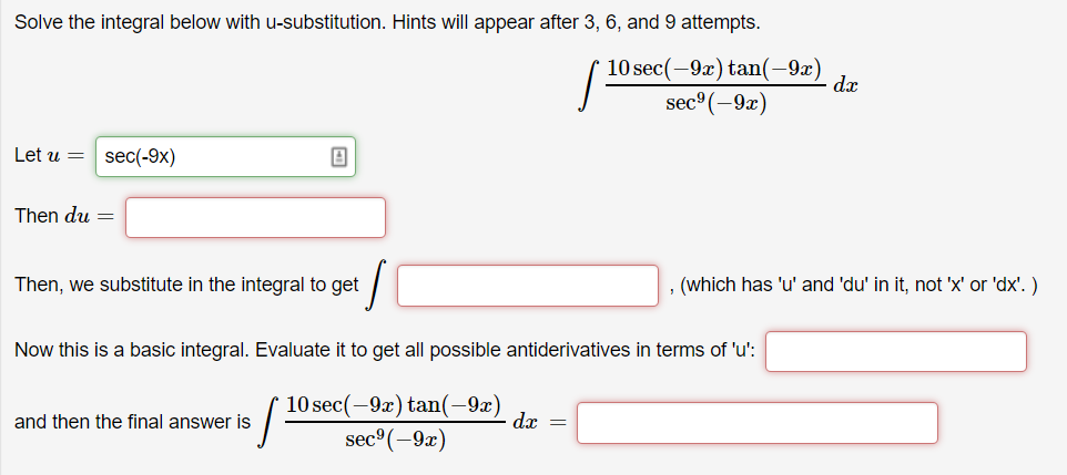 Solved Solve the integral below with u-substitution. Hints | Chegg.com