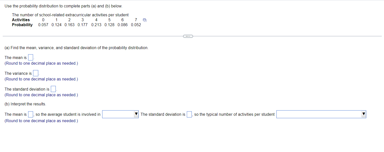 Solved Use the probability distribution to complete parts | Chegg.com