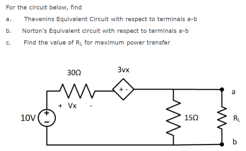 Solved a. For the circuit below, find Thevenins Equivalent | Chegg.com