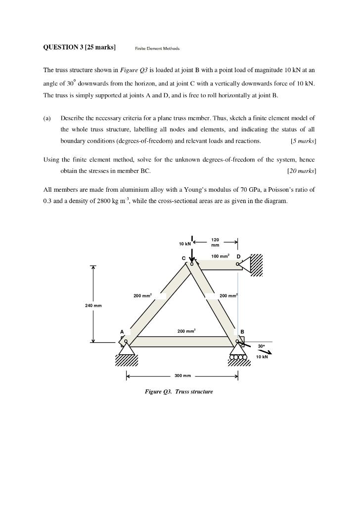 QUESTION 3 [25 marks] Finite Element Methods The | Chegg.com