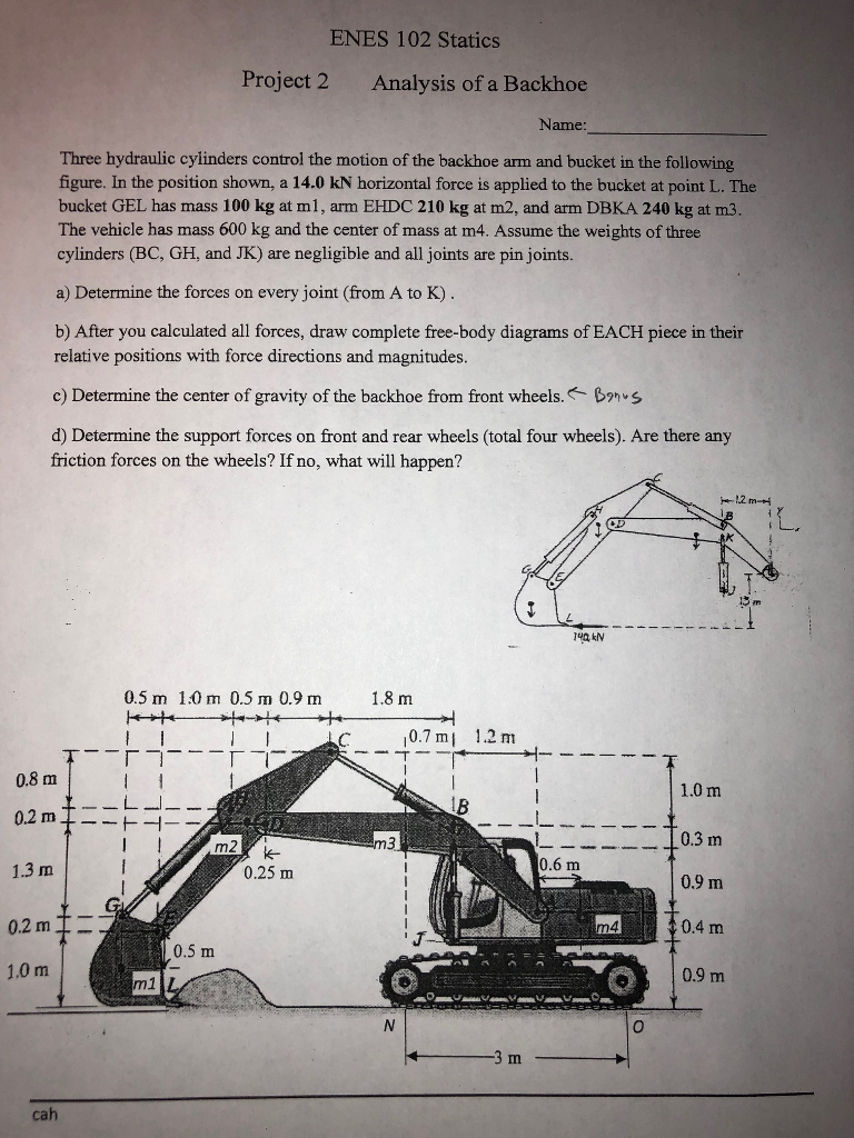 Solved ENES 102 Statics Project 2 Analysis of a Backhoe | Chegg.com