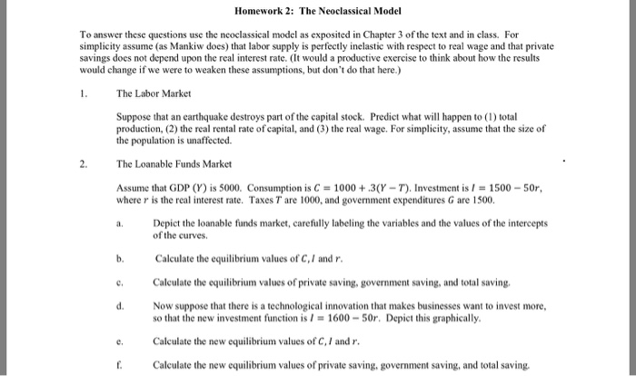 Homework 2: The Neoclassical Model To answer these | Chegg.com