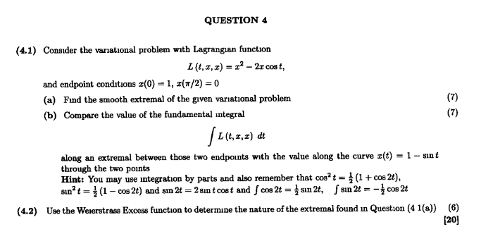 Solved QUESTION 4 (4.1) Consider the variational problem | Chegg.com
