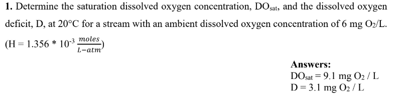 Solved Determine the saturation dissolved oxygen | Chegg.com