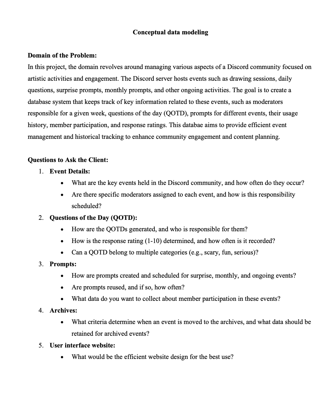 Solved I want to create logical database design: 1. | Chegg.com