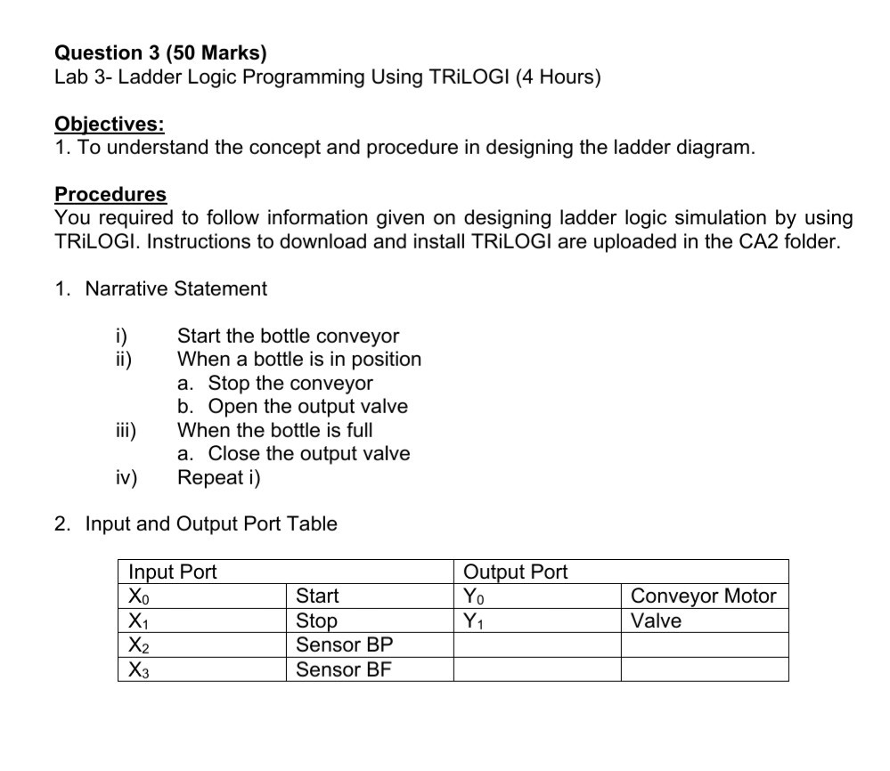 Question 3 (50 Marks) Lab 3- Ladder Logic Programming | Chegg.com
