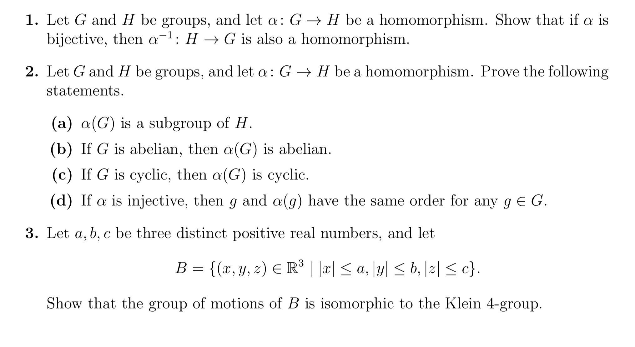 Solved 1. Let G and H be groups, and let α:G→H be a | Chegg.com