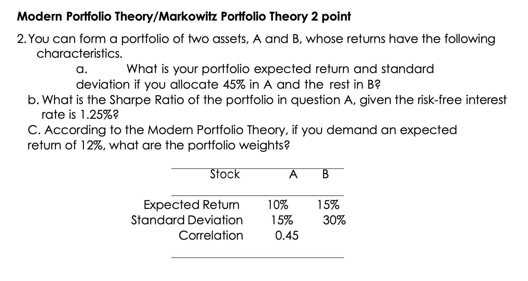 Solved Modern Portfolio Theory/Markowitz Portfolio Theory 2 | Chegg.com