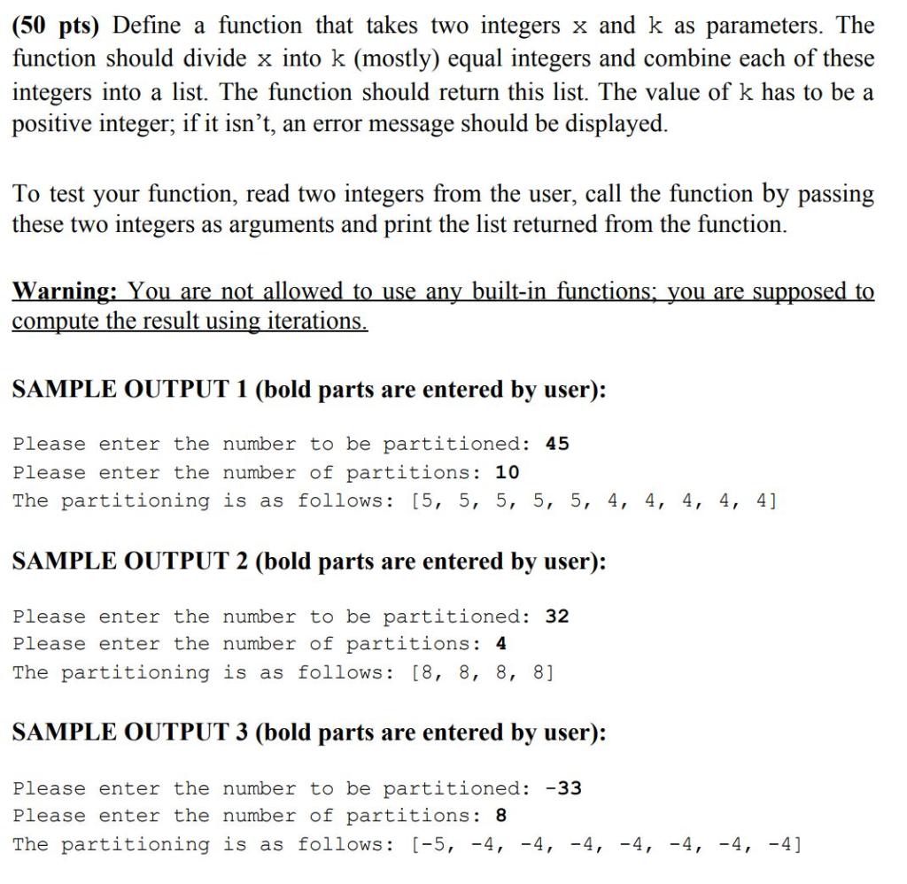 Solved (50 pts) Define a function that takes two integers x | Chegg.com
