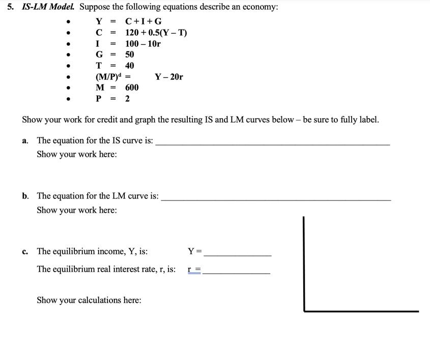 Solved 5. IS-LM Model. Suppose the following equations | Chegg.com