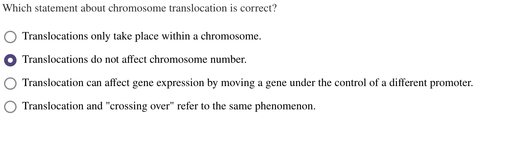Solved Which statement about chromosome translocation is | Chegg.com