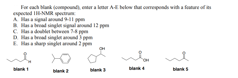 Solved For each blank (compound), enter a letter A-E below | Chegg.com