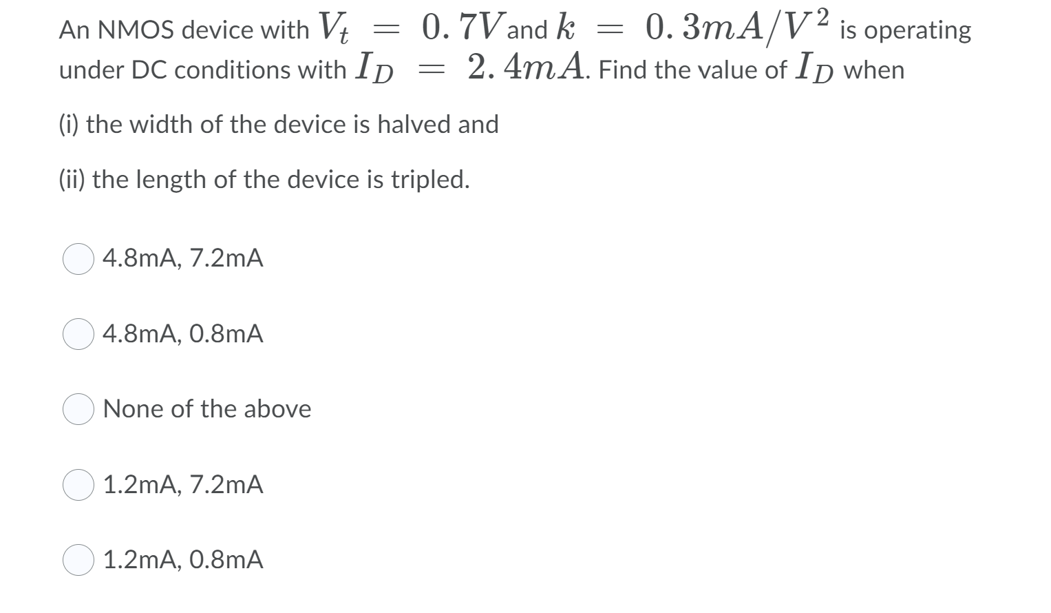 Solved - An NMOS device with Vt under DC conditions with ID | Chegg.com