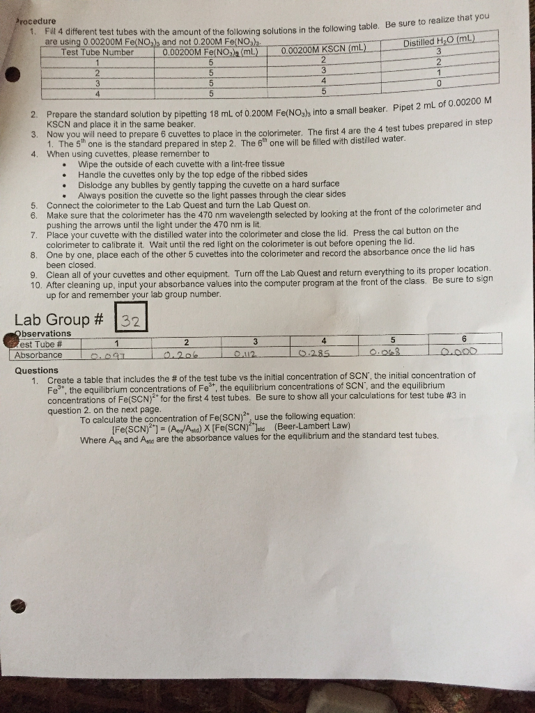 Solved 1. Fill 4 different test tubes with the amount of the | Chegg.com