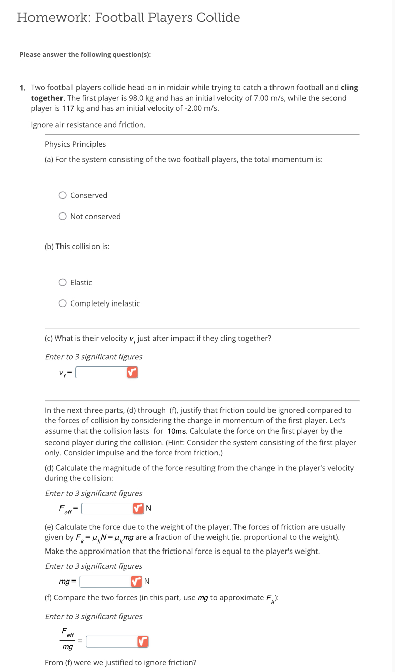 Solved Homework: Football Players CollidePlease answer the | Chegg.com