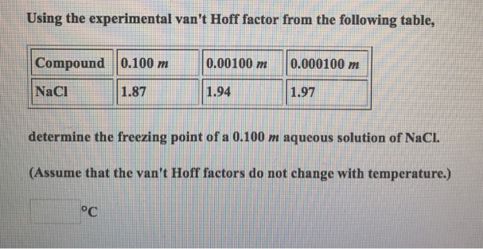 Solved Using the experimental van't Hoff factor from the | Chegg.com