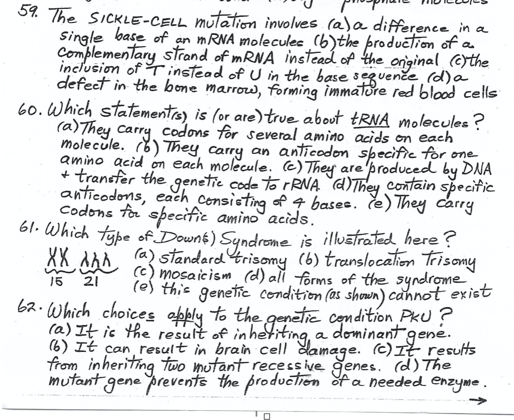Solved 59. The SICKLE-CELL mutation involves. (ala | Chegg.com