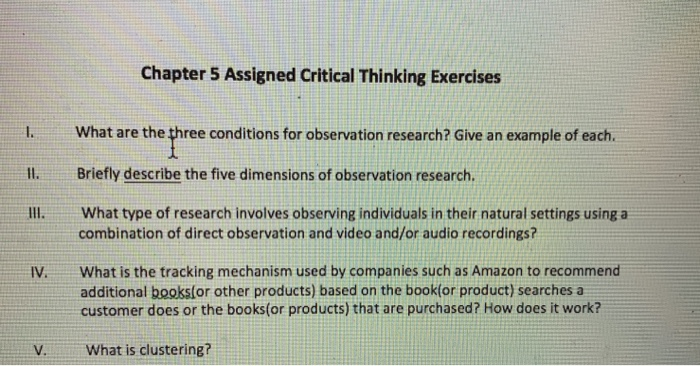Solved Chapter 5 Assigned Critical Thinking Exercises re the | Chegg.com