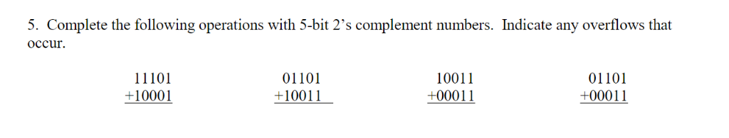 Solved 5. Complete the following operations with 5-bit 2's | Chegg.com