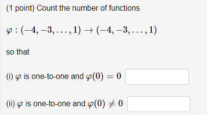 Solved (1 point) Count the number of functions | Chegg.com