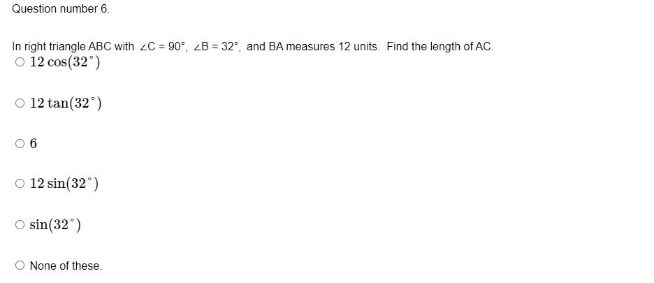Solved In right triangle ABC with ∠C=90∘,∠B=32∘, and BA | Chegg.com