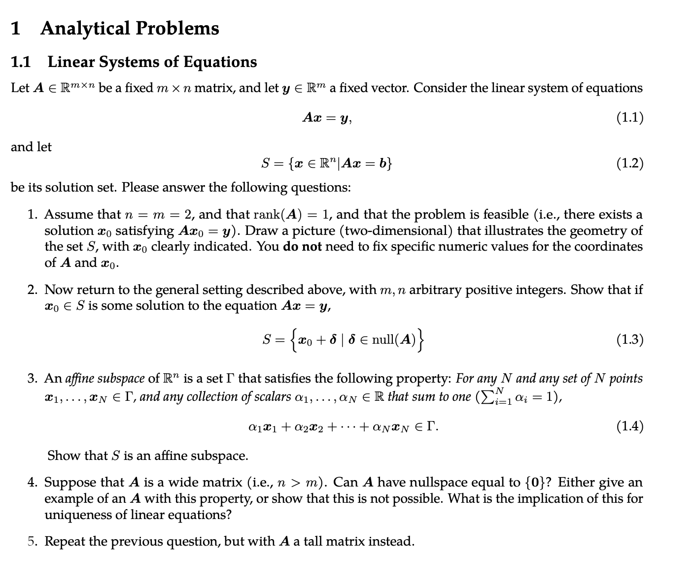 Solved 1 Analytical Problems 1.1 Linear Systems of Equations | Chegg.com