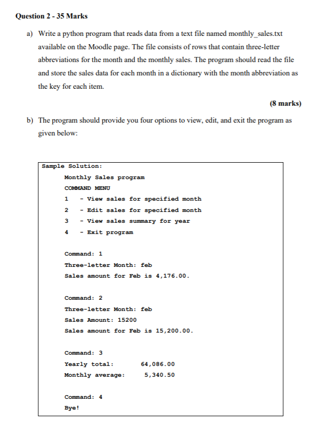 Solved Question 2 35 Marks A Write A Python Program That 5197