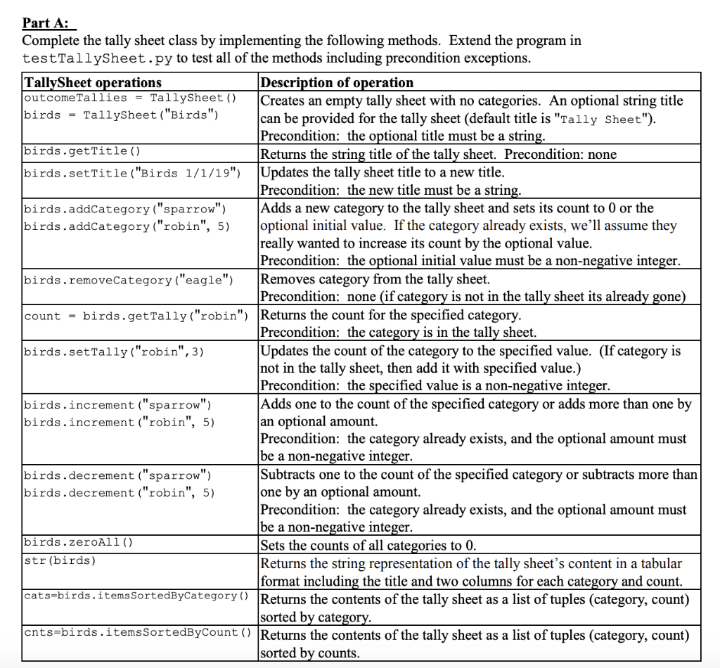 Solved Below is a PYTHON tallySheet class script for you to | Chegg.com