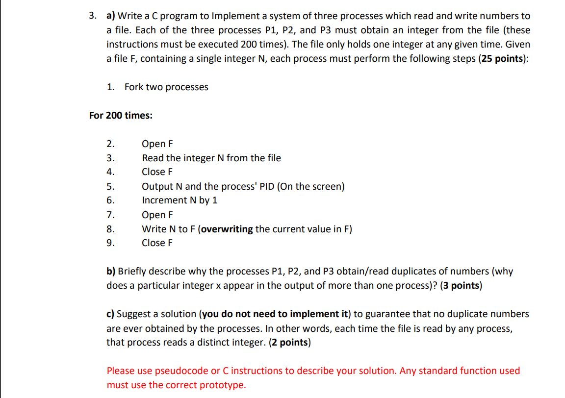 Solved 3. a) Write a C program to Implement a system of | Chegg.com