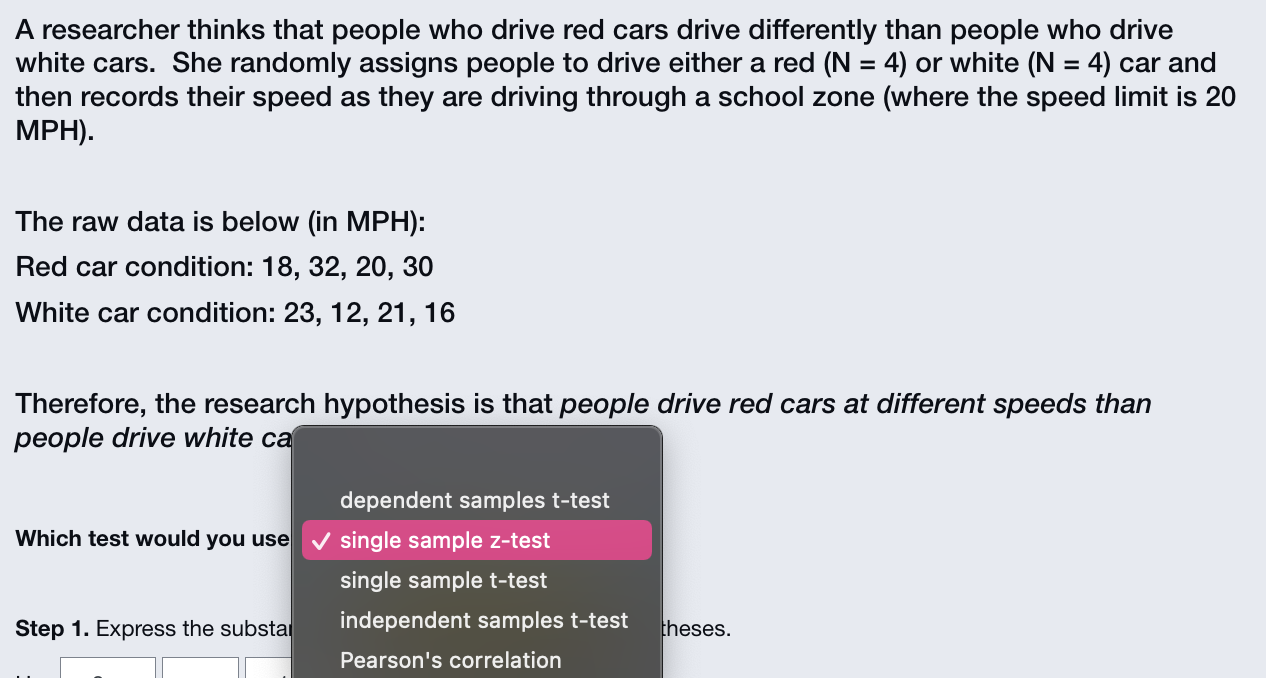Solved A researcher thinks that people who drive red cars | Chegg.com