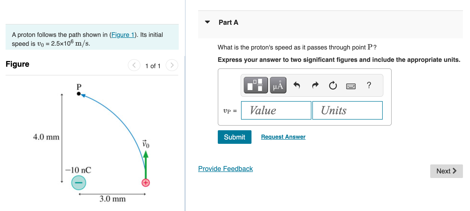 Solved A proton follows the path shown in Its initial speed | Chegg.com