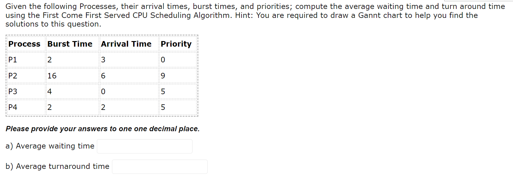 Solved Given the following Processes, their arrival times, | Chegg.com