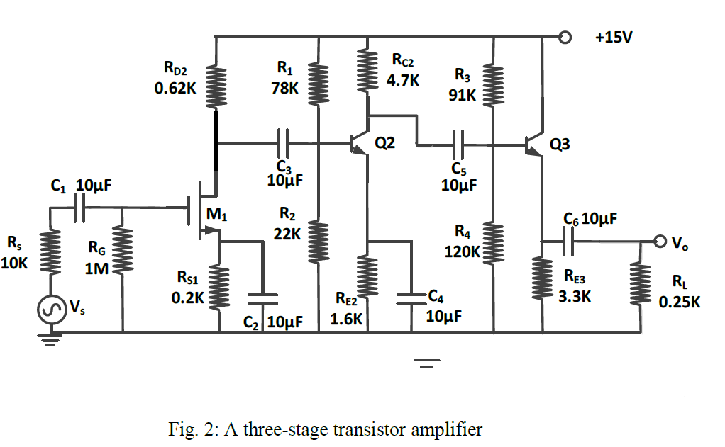 Solved Fig. 2: A three-stage transistor amplifier Fig. 2: A | Chegg.com