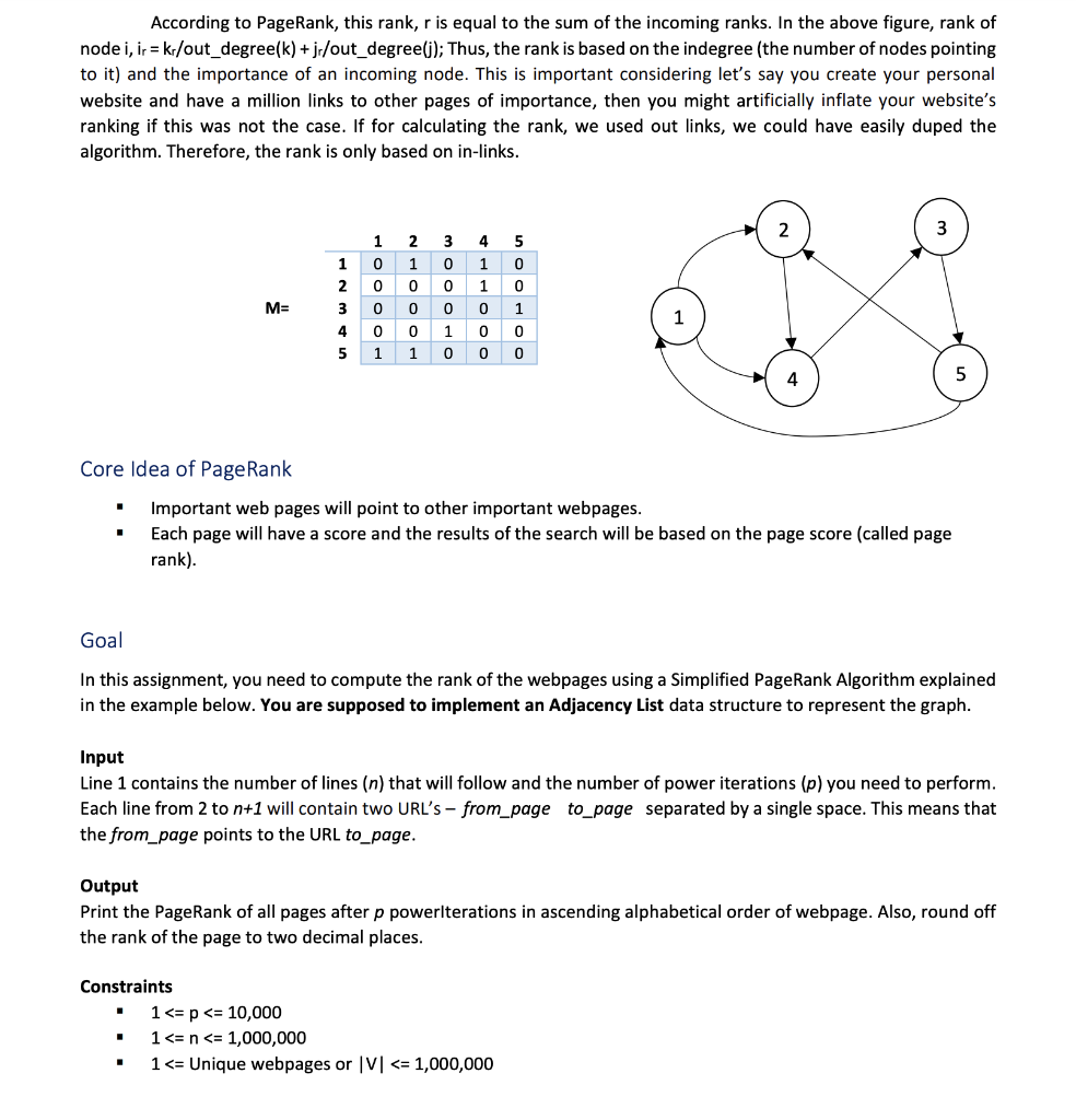 Solved Simplified PageRank Algorithm In late 90's as the | Chegg.com