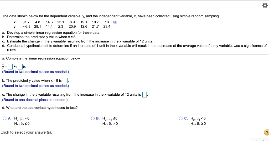Solved х The data shown below for the dependent variable, y, | Chegg.com