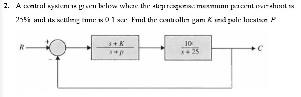 Solved 2. A control system is given below where the step | Chegg.com