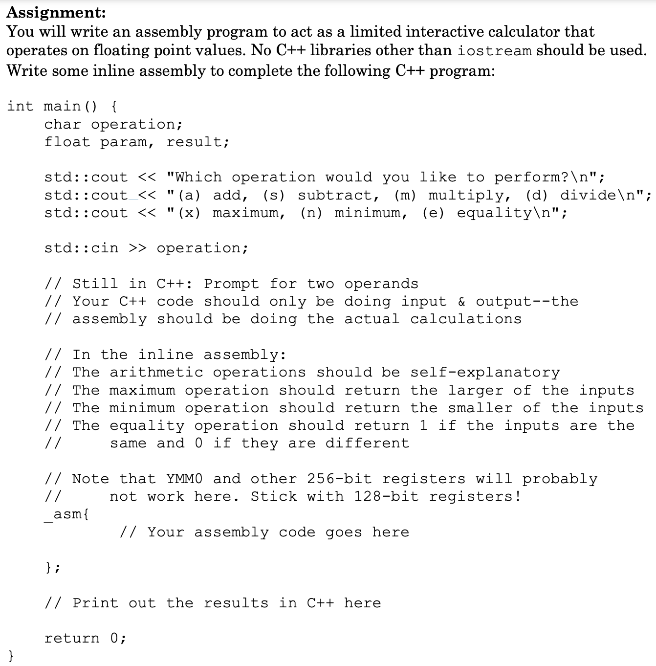 Solved Can you provide the inline assembly using the xmm | Chegg.com
