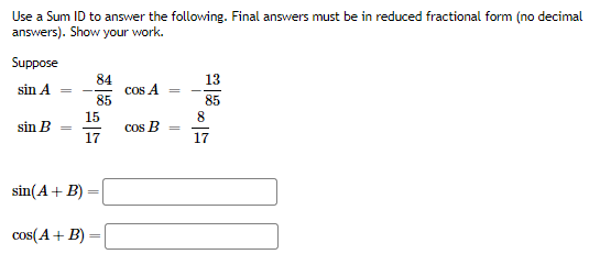 Use a Sum ID to answer the following. Final answers | Chegg.com