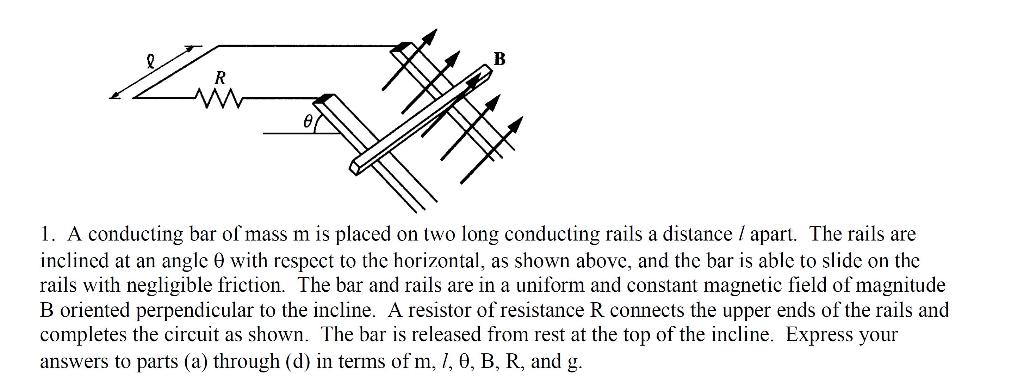 Solved A conducting bar of mass m is placed on two long | Chegg.com