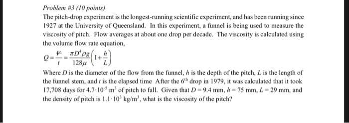 Solved Problen #3 (10 points) The pitch-drop experiment is | Chegg.com