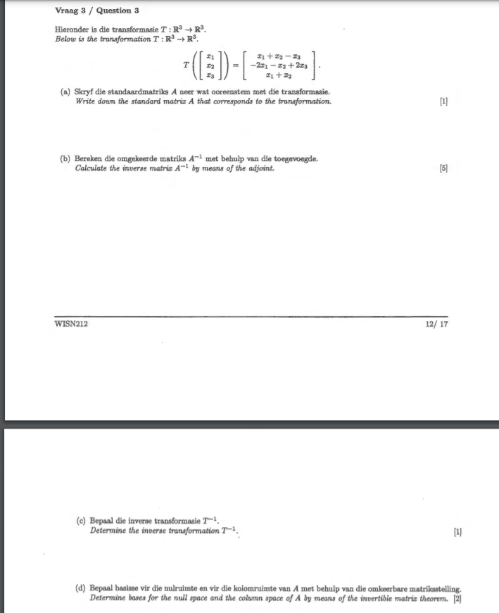 Solved Vraag 3 / Question 3 Hieronder is die transformasie | Chegg.com