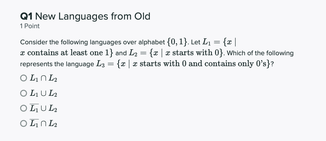 Solved Consider the following languages over alphabet {0,1}. | Chegg.com